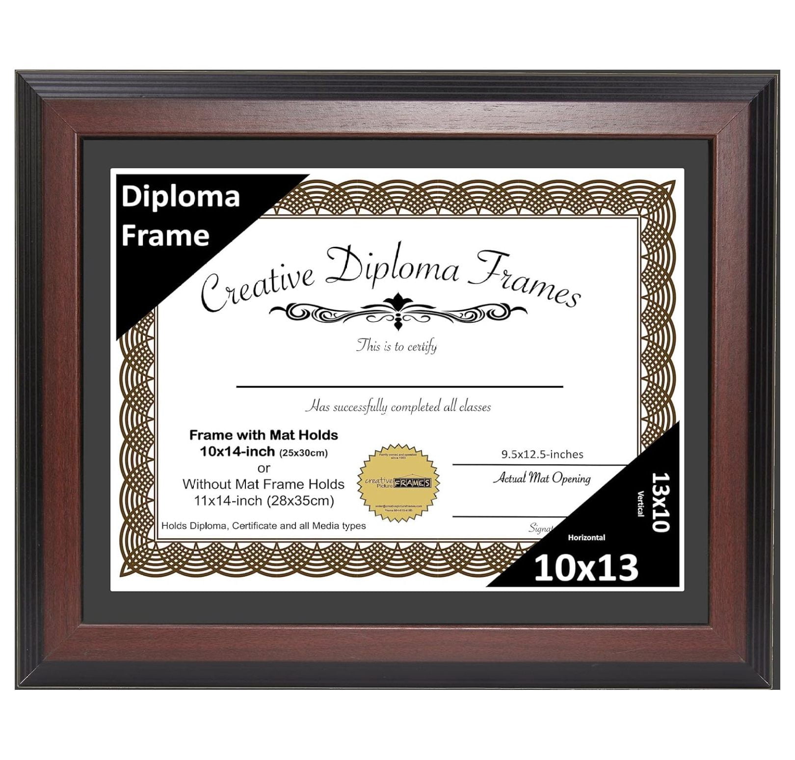 Mahogany Finish Diploma Frame with Black Matting for 10x13-inch ...
