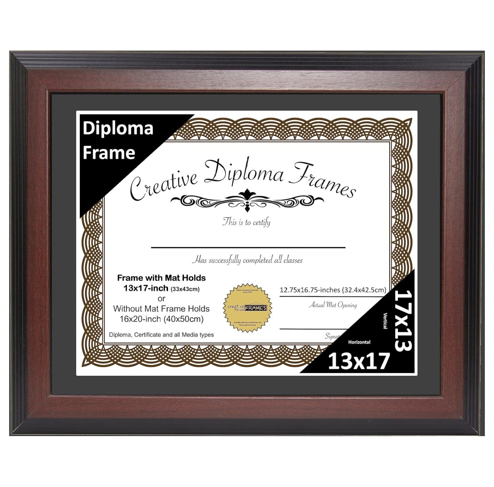 Mahogany Finish Diploma Frame with Black Matting for 13x17-inch ...