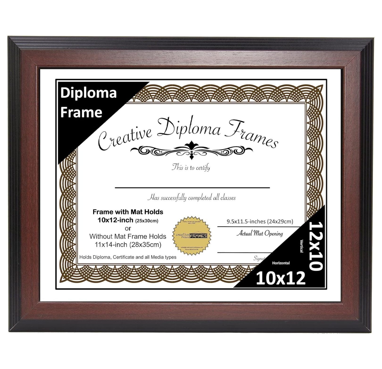 Mahogany Finish Diploma Frame with White Matting Holds 10x13-inch ...