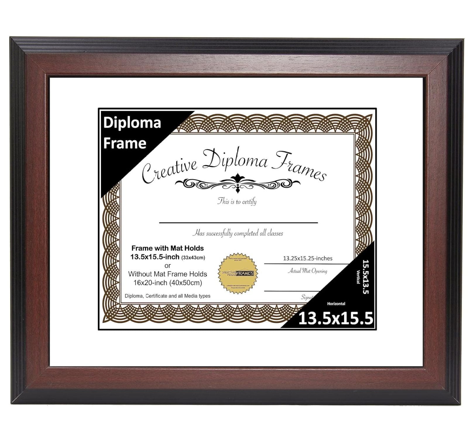 Mahogany Finish Diploma Frame with White Matting Holds 13.5x15.5-inch ...