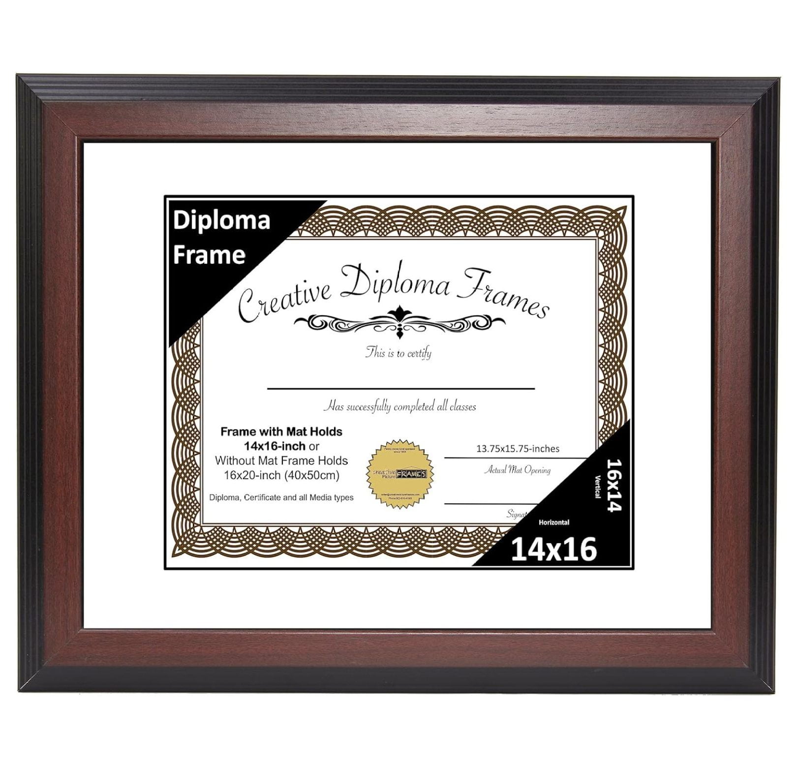 Mahogany Finish Diploma Frame with White Matting for 14x16-inch ...