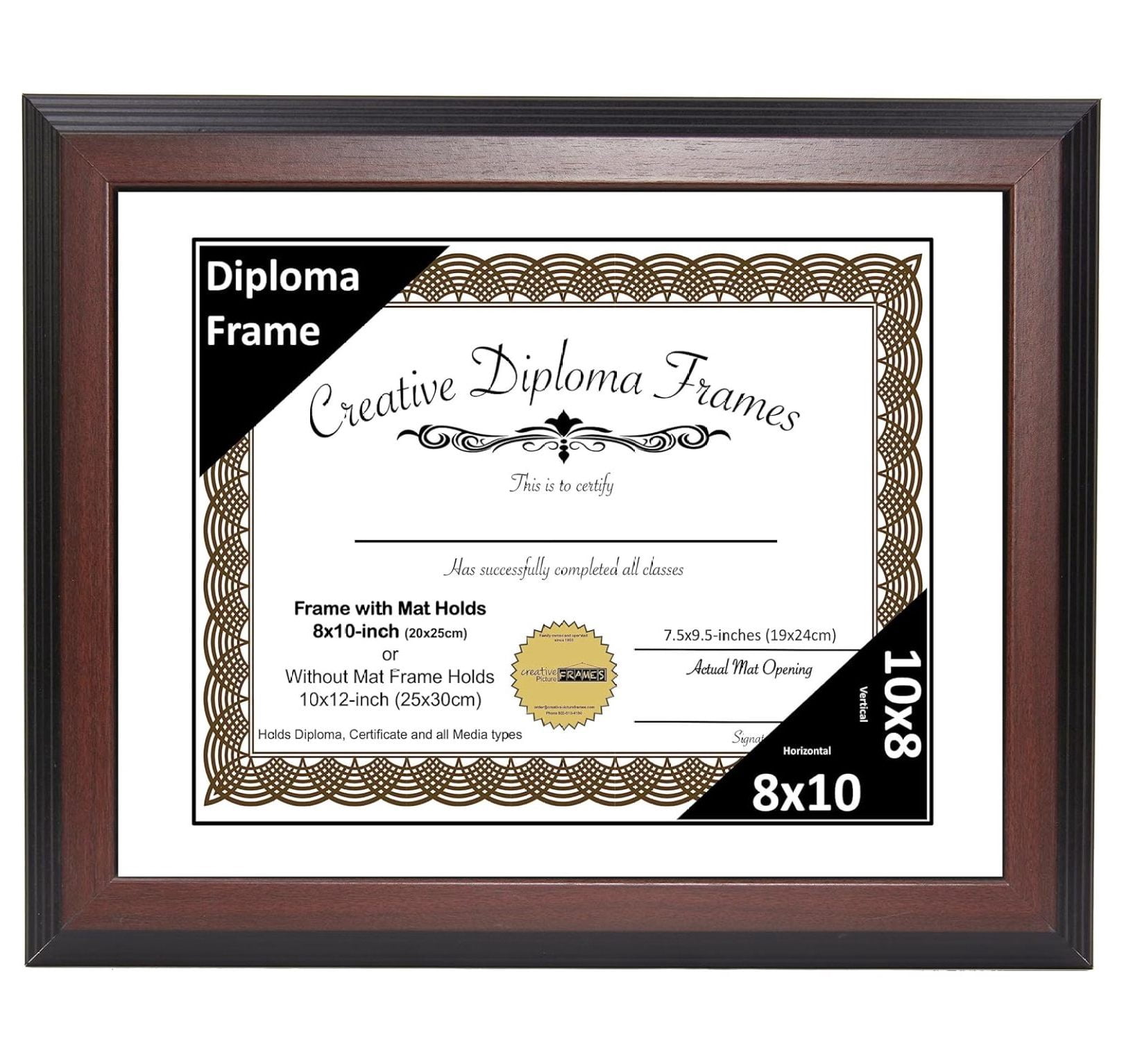 Mahogany Finish Diploma Frame with White Matting for 8x10 Documents ...