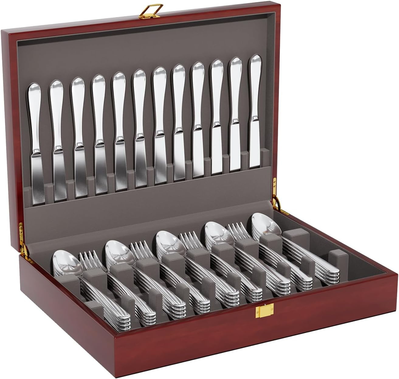 Mahogany Wood Silverware Storage Box,Silverware Case Flatware Chest ...