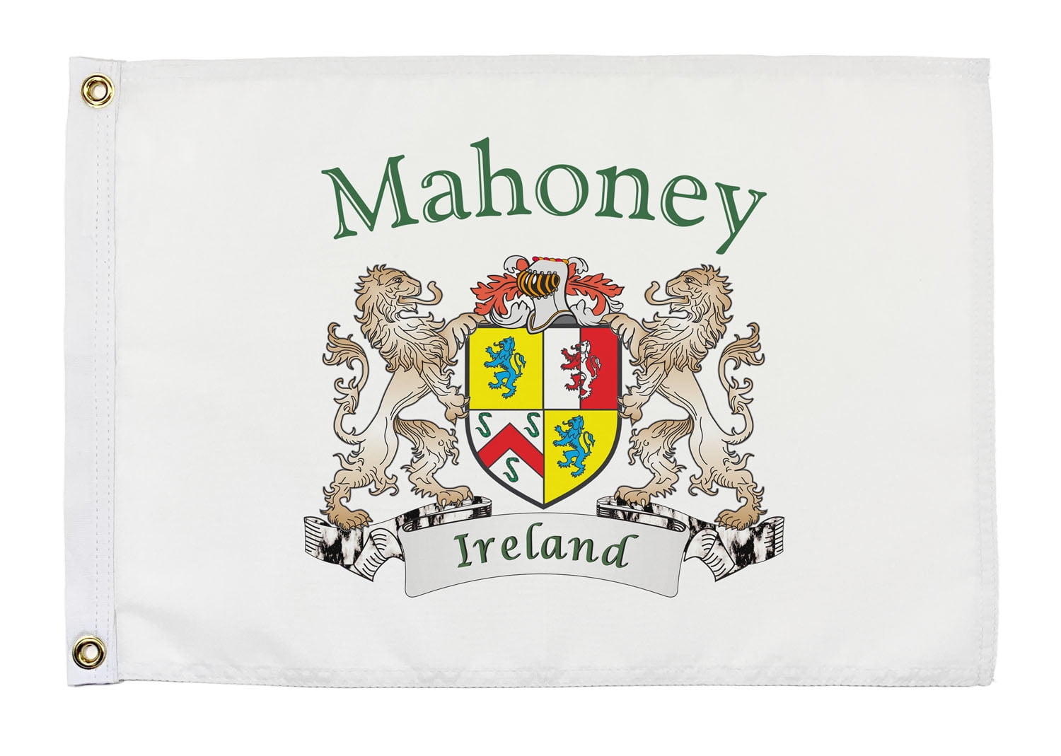 Mahoney Irish Coat of Arms Small White Flag - 16"x10.5" inches ...