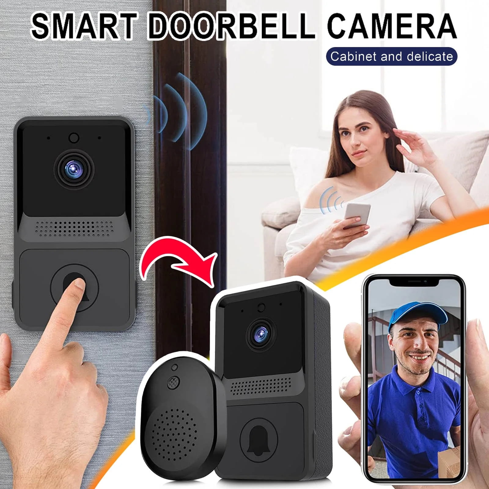MaiRkang Wireless Doorbell Camera with Chime, Smart Wireless Doorbell WiFi Hd Camera Video Phone ...