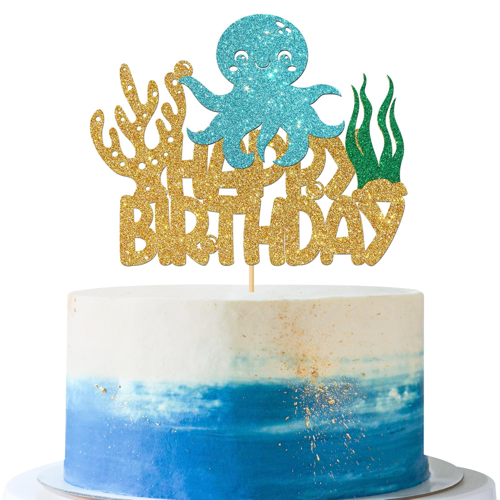 Maicaiffe Octopus HappyEGSC Birthday Cake Topper - Boys Girls Ocean ...