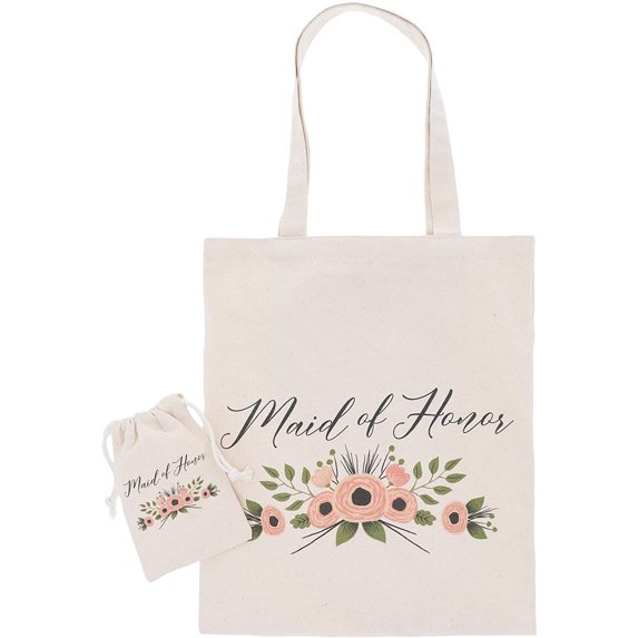 Maid of Honor Gift Set - 1 Cotton Canvas Tote Bag and 1 Drawstring ...