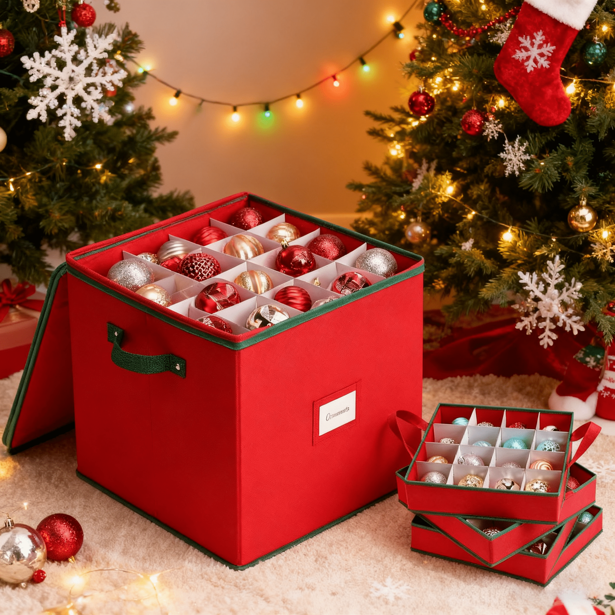 MaidMAX Christmas Ornament Organizer with Adjustable Dividers, 64 ...