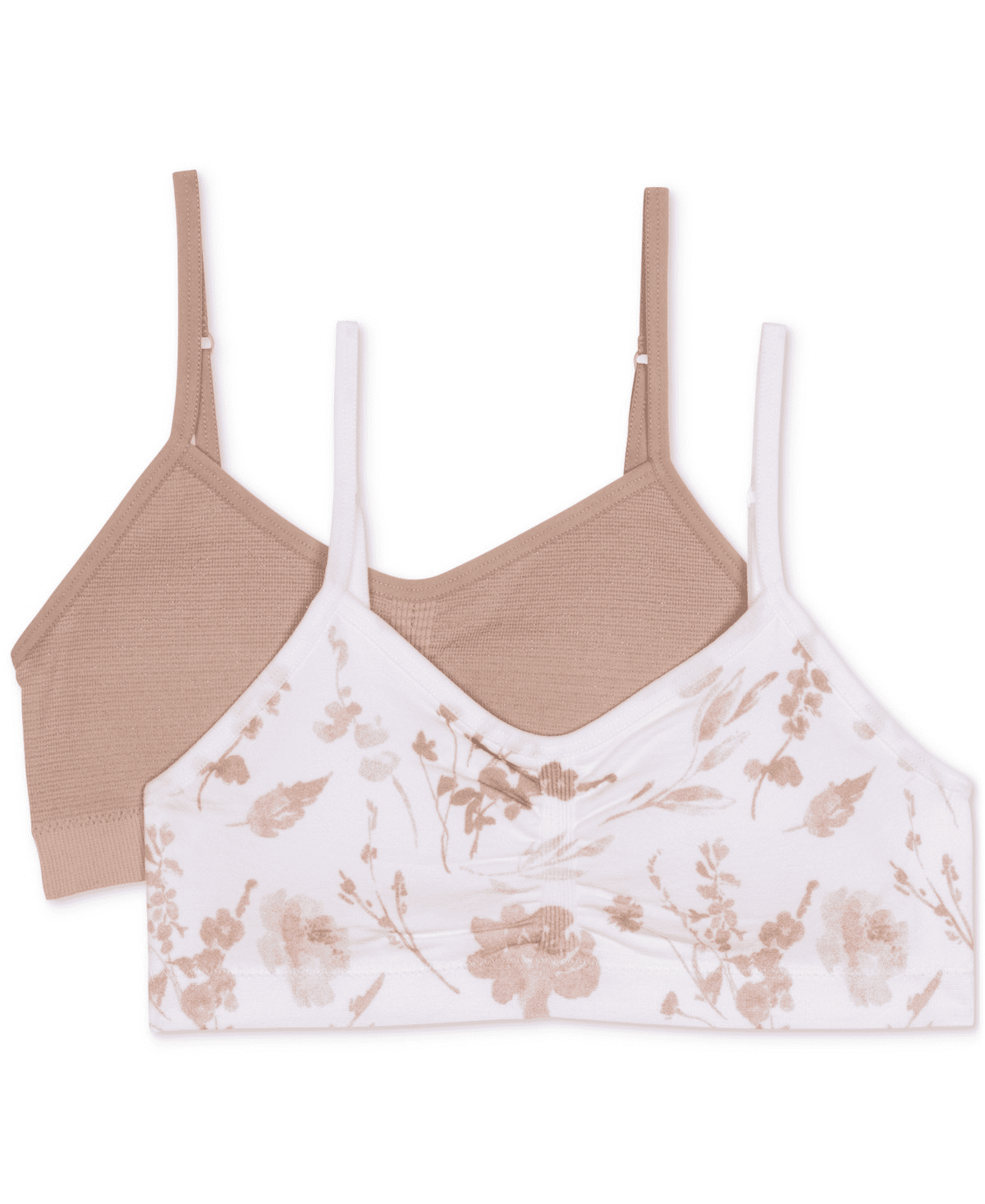 Maidenform ALMOND LURX Big Girls 2-Pack Ruched Crop Bras, US Large (10/ ...