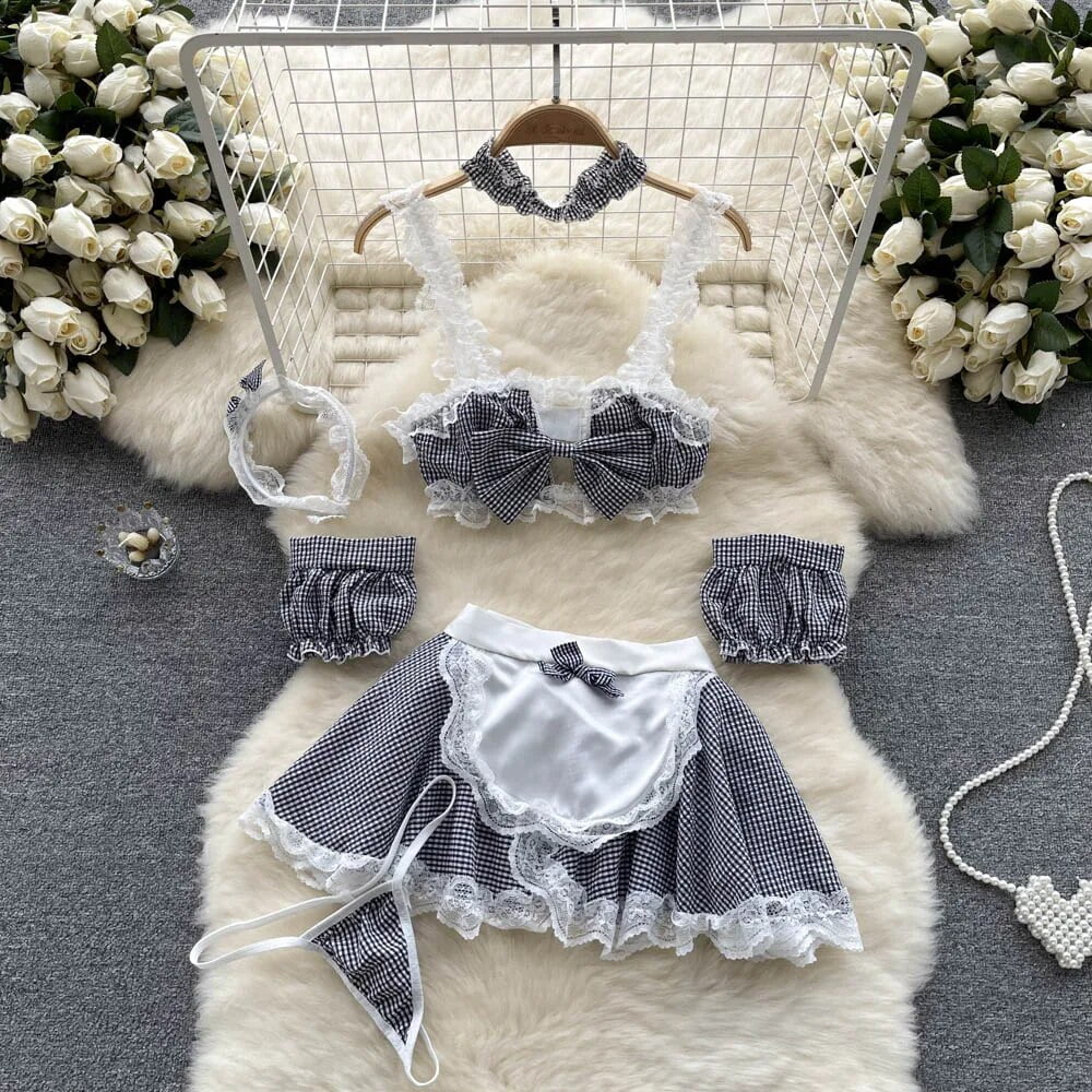 Maidservant Apron Dress Ladies Lace Sweet Erotic Three Pieces Sets ...