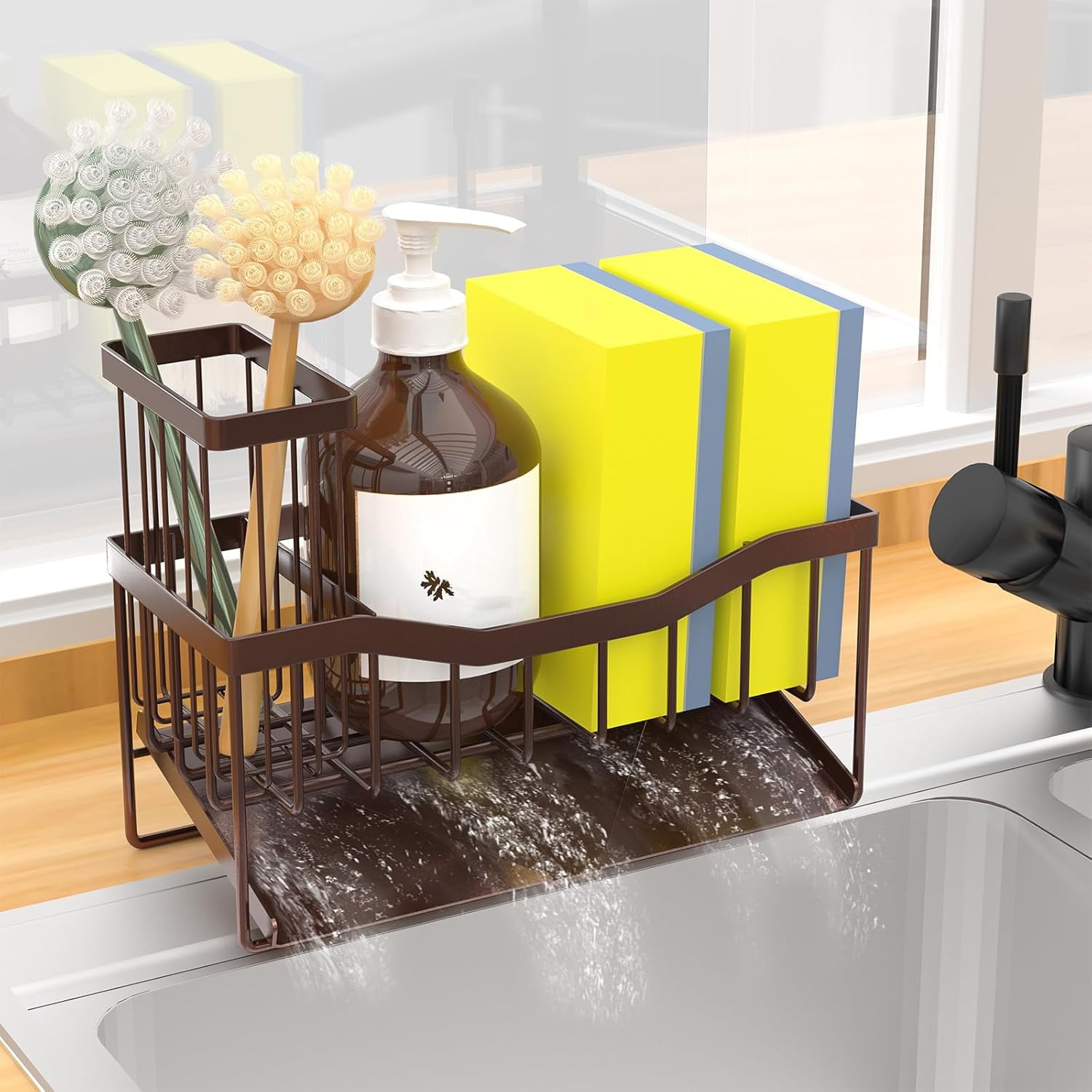 Maifan Sink Caddy Sponge Holder for Kitchen with Brush Holder and ...