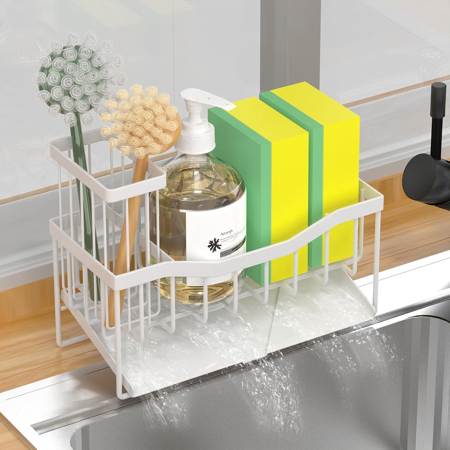 Maifan Sink Caddy Sponge Holder for Kitchen with Brush Holder and ...