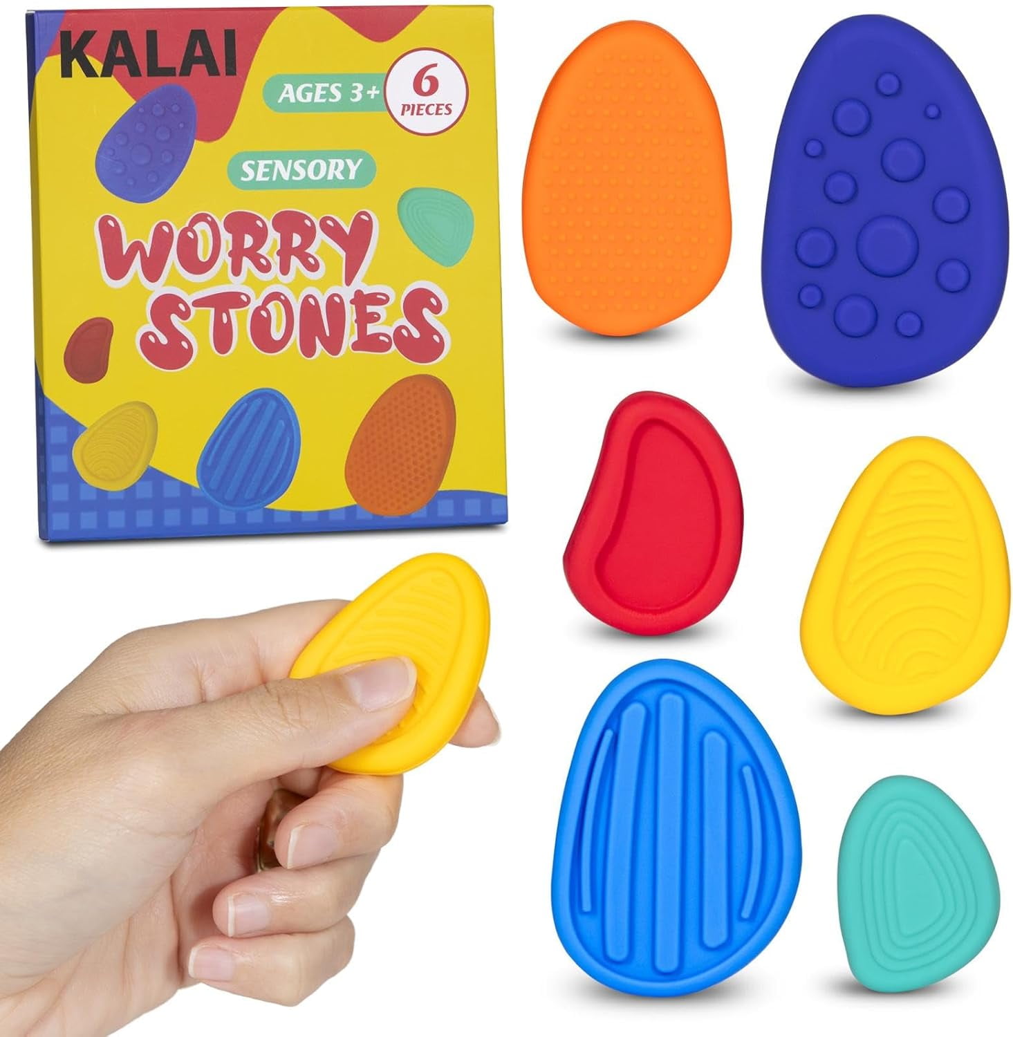 Maijiayi- Worry Stones for Anxiety, 6-Piece Set Silent Fidget Toys for ...