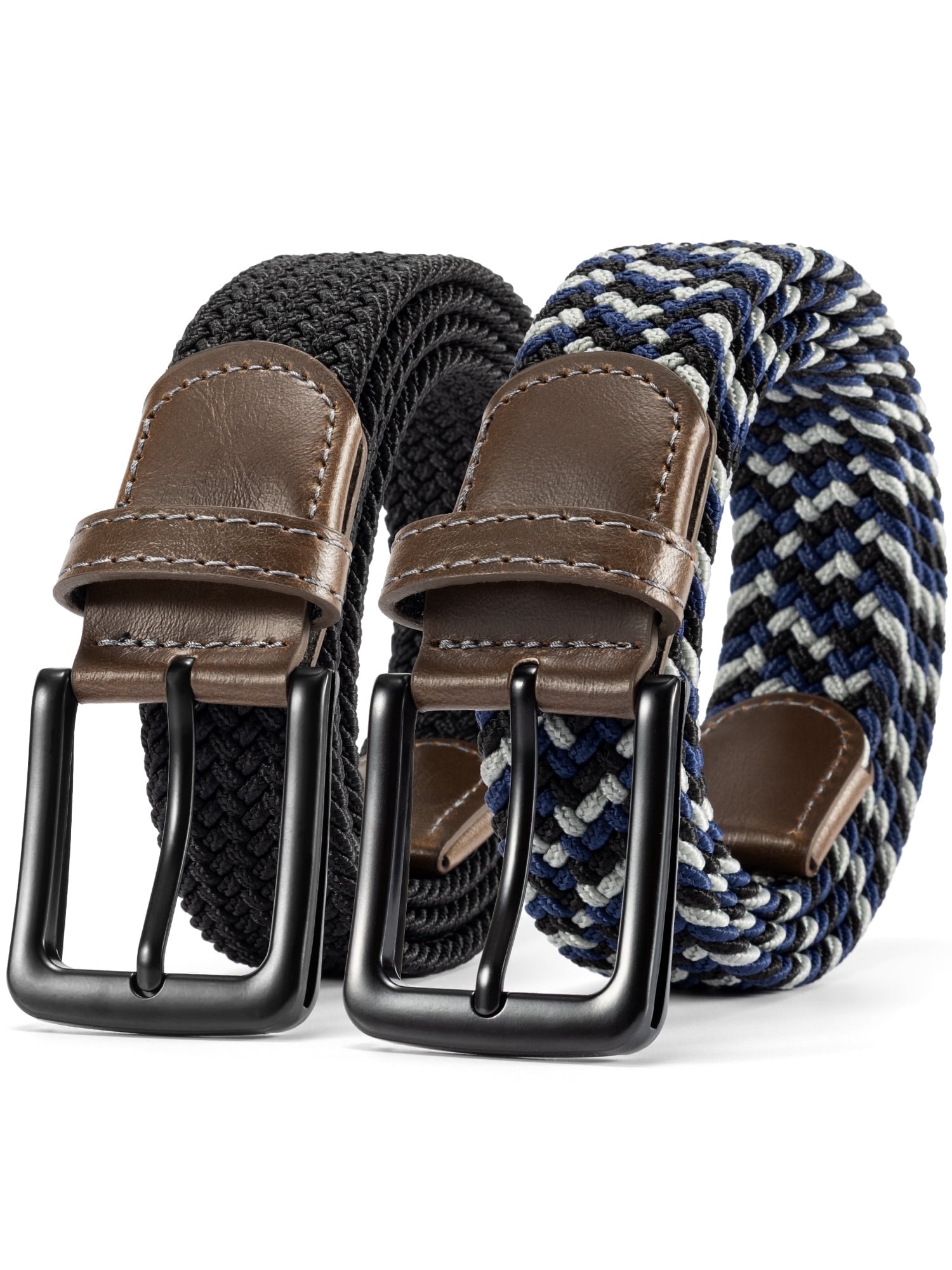 Maikun Belts for Men Black Buckle Men's Stretch Braided Belt 2pc Woven ...