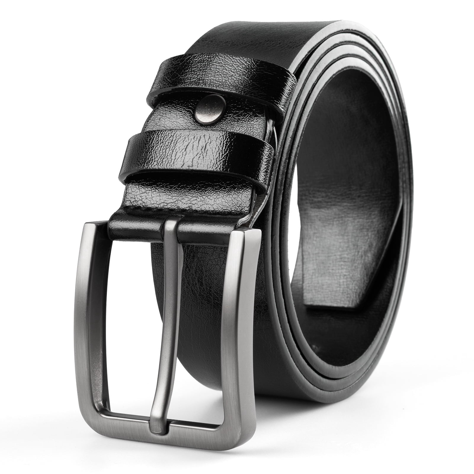 Maikun Men's Black Belt, PU Leather, Silver Buckle, Casual Dress Belt ...