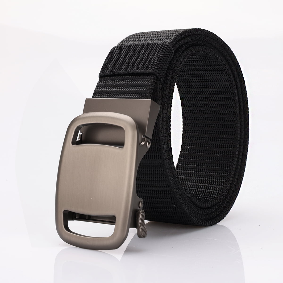 Maikun Men's Black Nylon Automatic Buckle Belt, No Holes, Adjustable ...