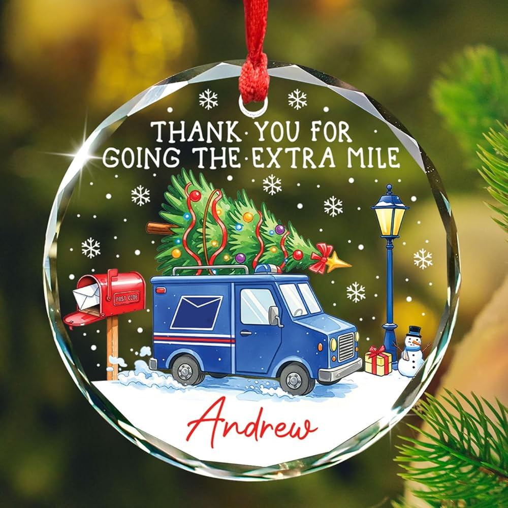 Mail Carrier1 Design Glass Christmas Ornament for Tree, Celebration ...