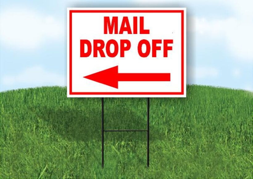 Mail Drop Off Left Arrow Red Single Sided Yard Sign Road Sign ...