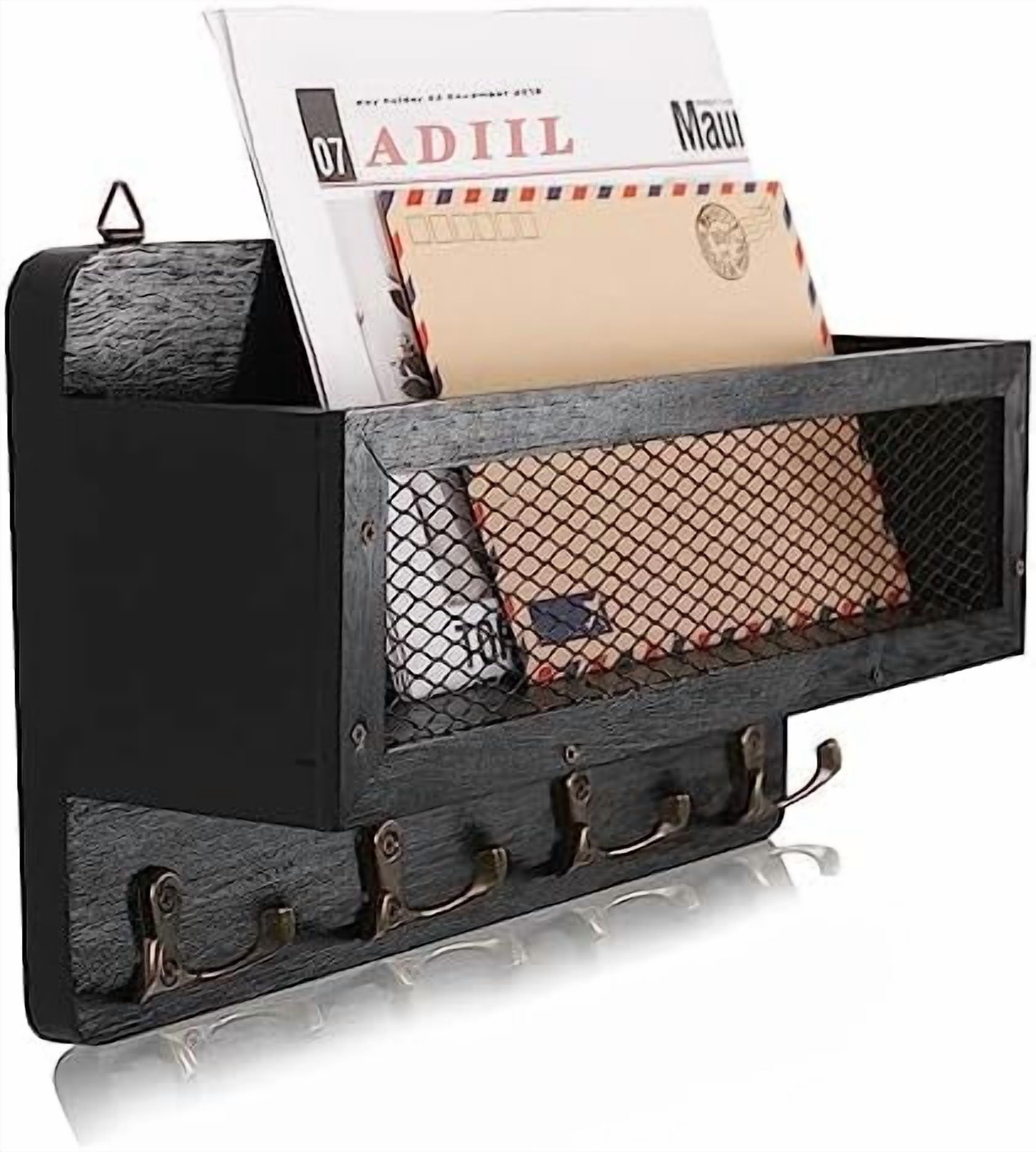 Mail and Key Holder for Wall Decorative, Wooden Wall Mount Key Rack ...