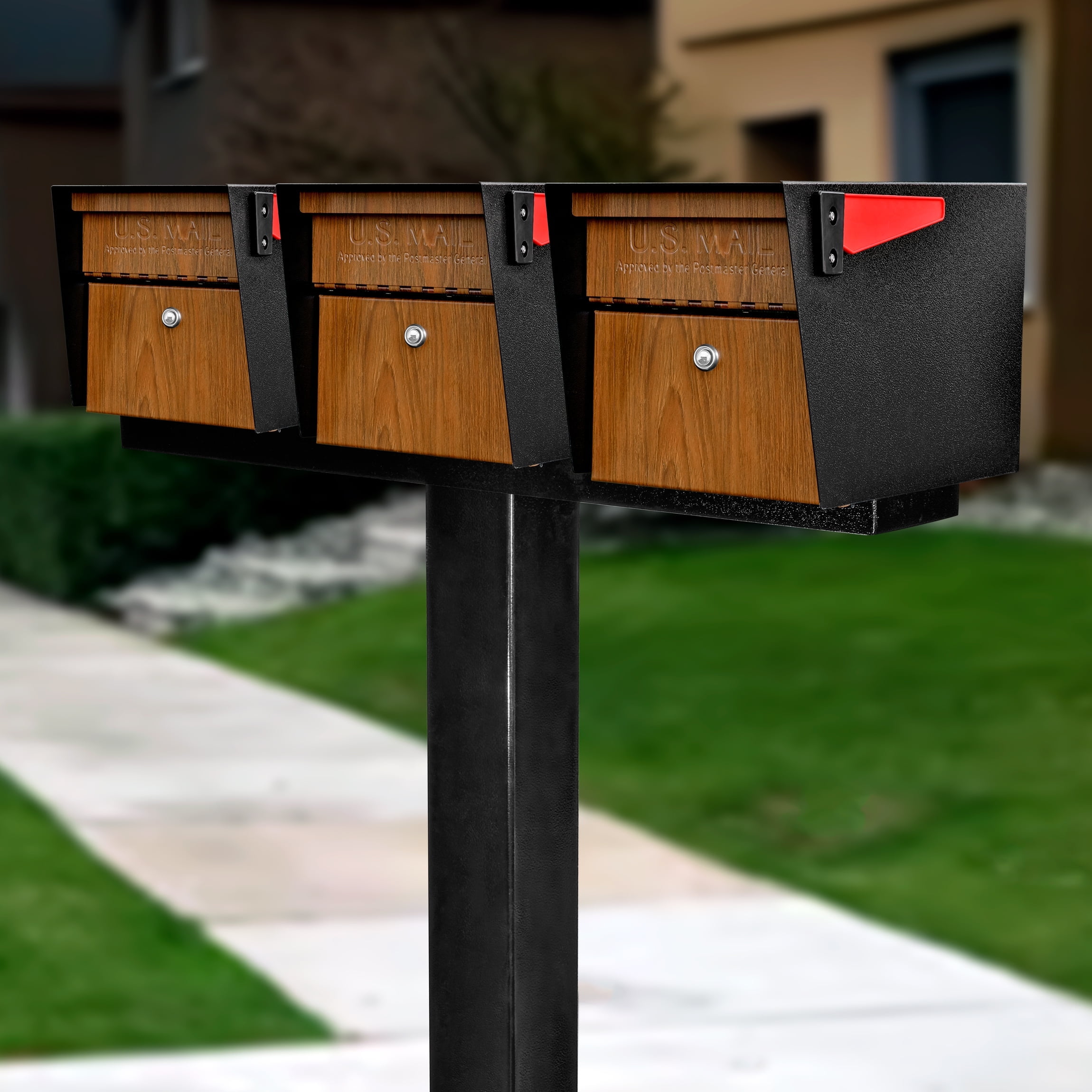 Mail Manager X3 Locking Mailbox Combo Kit w/ Black In-Ground Post, Wood ...