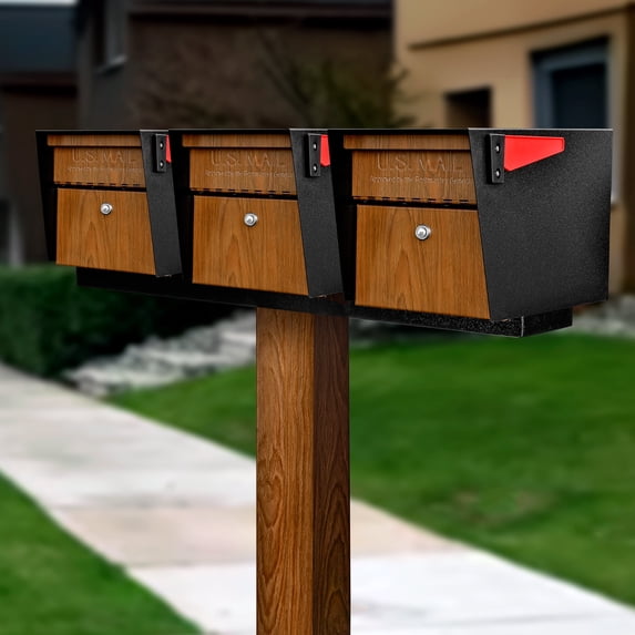 Mail Manager X3 Locking Mailbox Combo Kit w/ In-Ground Post, Wood Grain ...