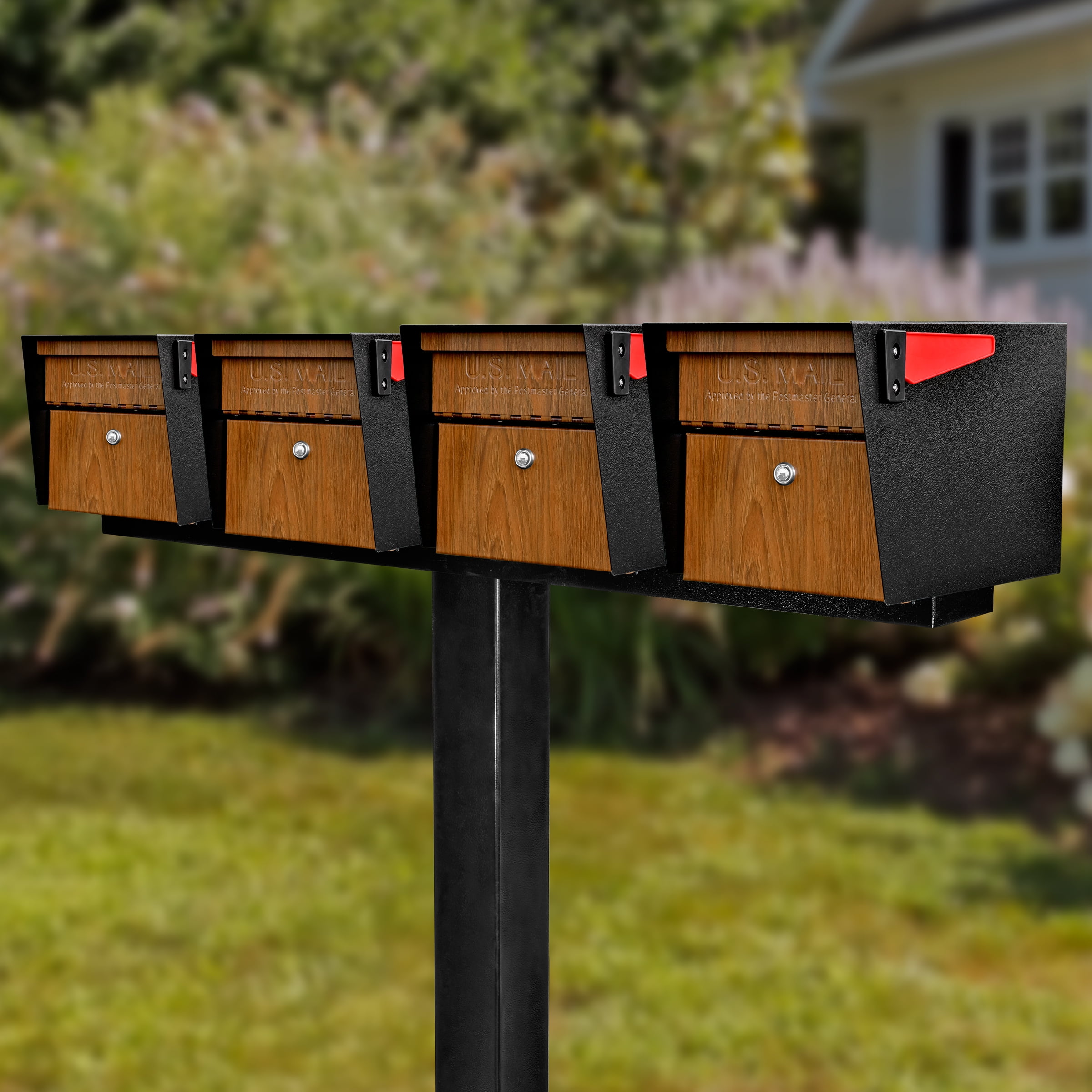 Mail Manager X4 Locking Mailbox Combo Kit w/ Black In-Ground Post, Wood ...