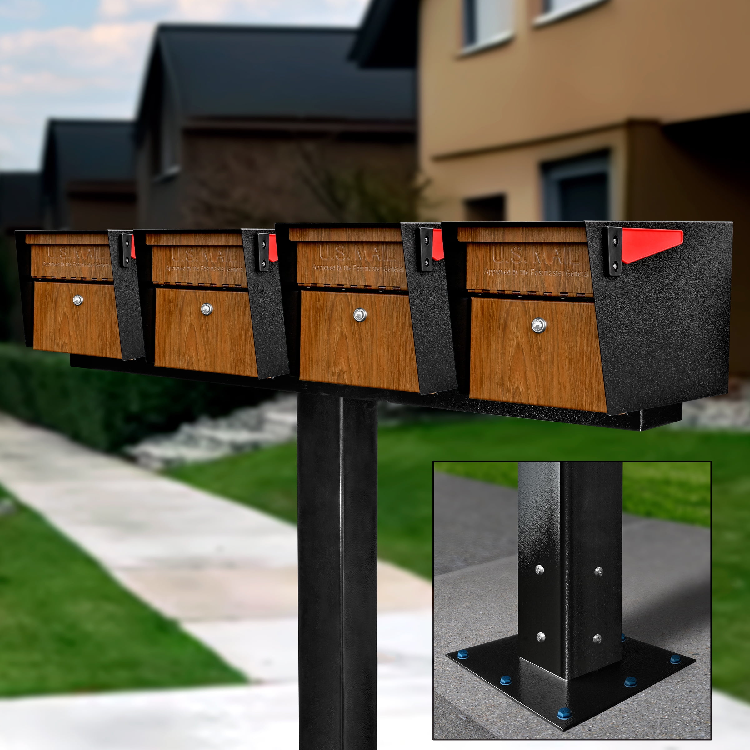 Mail Manager X4 Locking Mailbox Combo w/ Black Surface-Mount Post, Wood ...