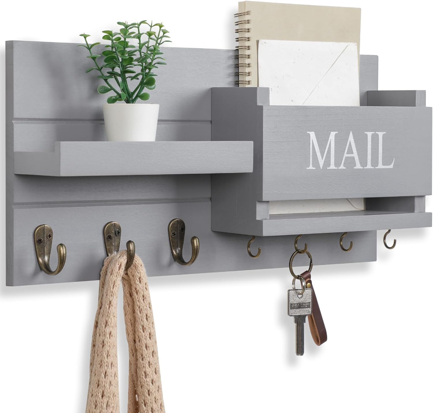 Mail Organizer for Wall Mount – Key Holder with Shelf Includes Letter ...