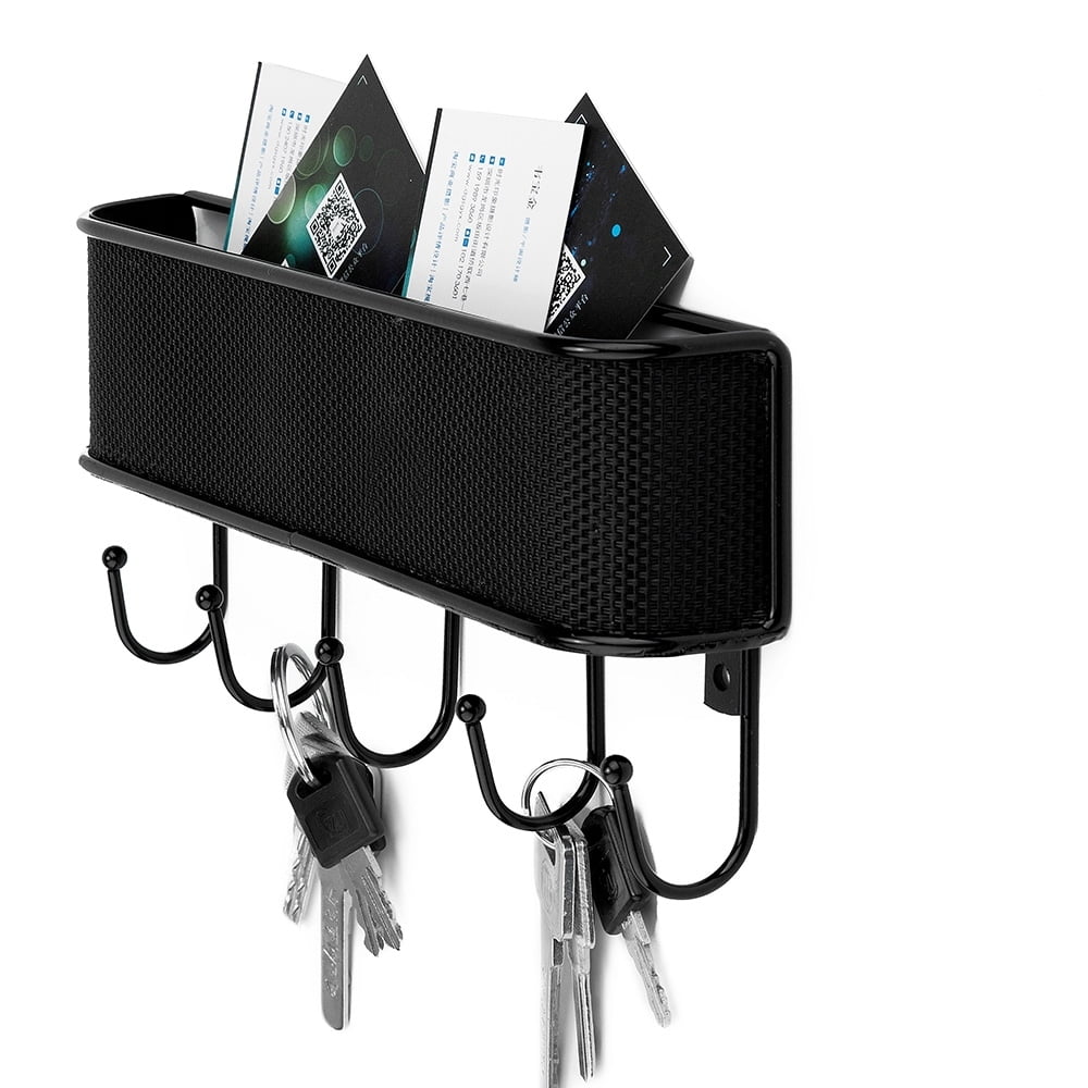 Mail Organizer Wall Mount Storage Sorter with 5 Hooks, Modern Metal ...
