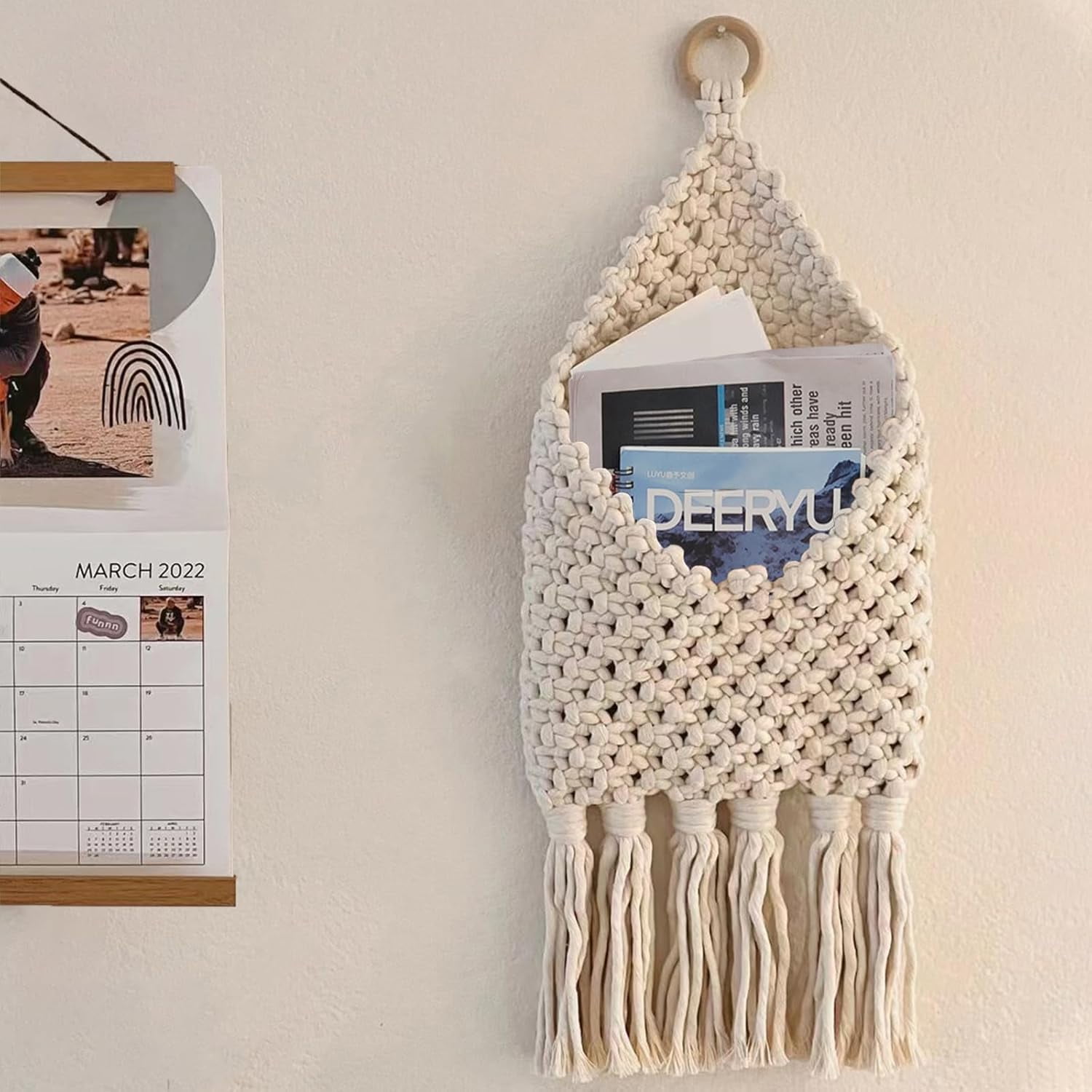 Mail Organizer Wall Mounted, Handmade Hanging Woven Basket for Boho ...