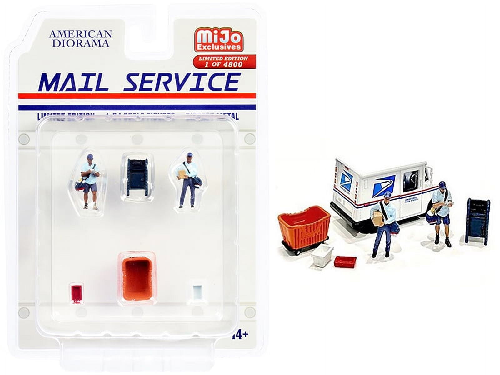 "Mail Service" 6 piece Diecast Set (2 Male Mail Carrier Figurines and 4 ...