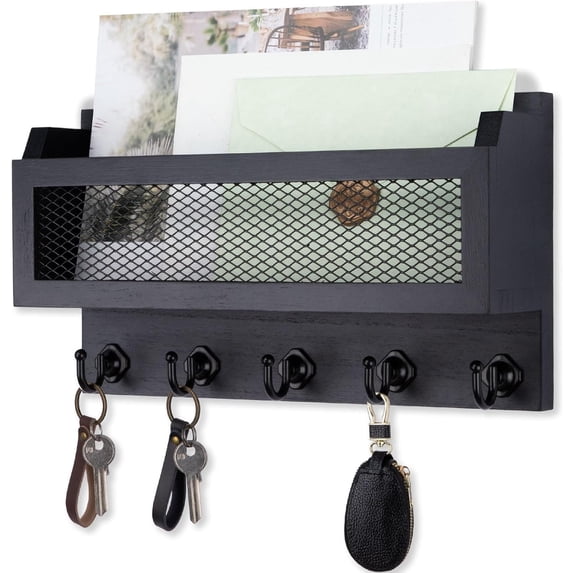 Mail and Key Holder for Wall Decorative, 11 Inch Wooden Wall Key ...