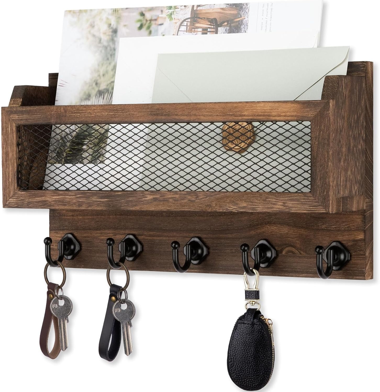 Mail and Key Holder for Wall Decorative, 11 Inch Wooden Wall Key ...