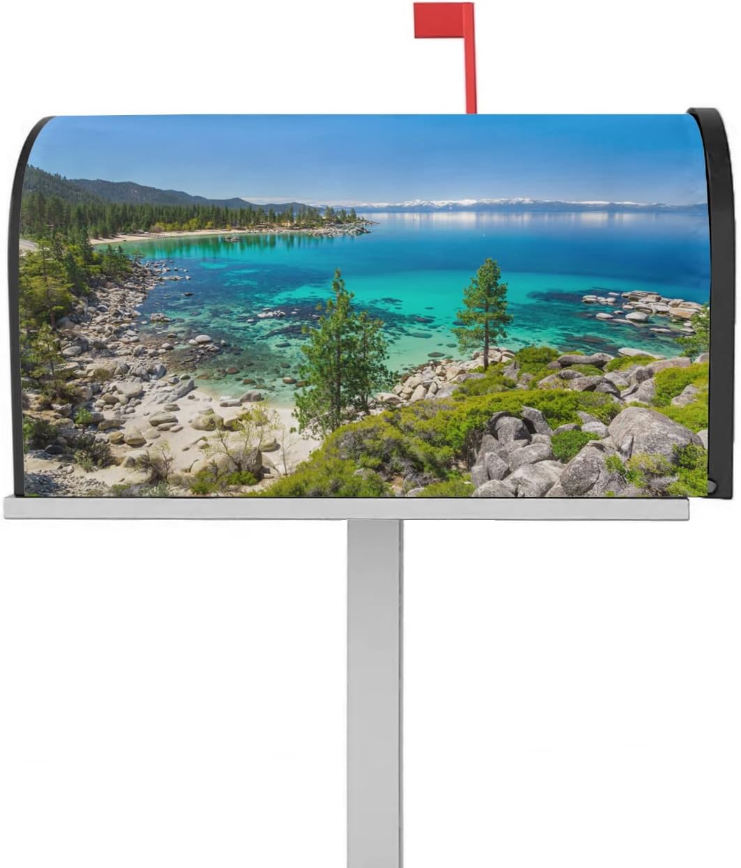 Mailbox Cover, Beautiful Blue Lake Dense Green Forest Snow Mountain ...