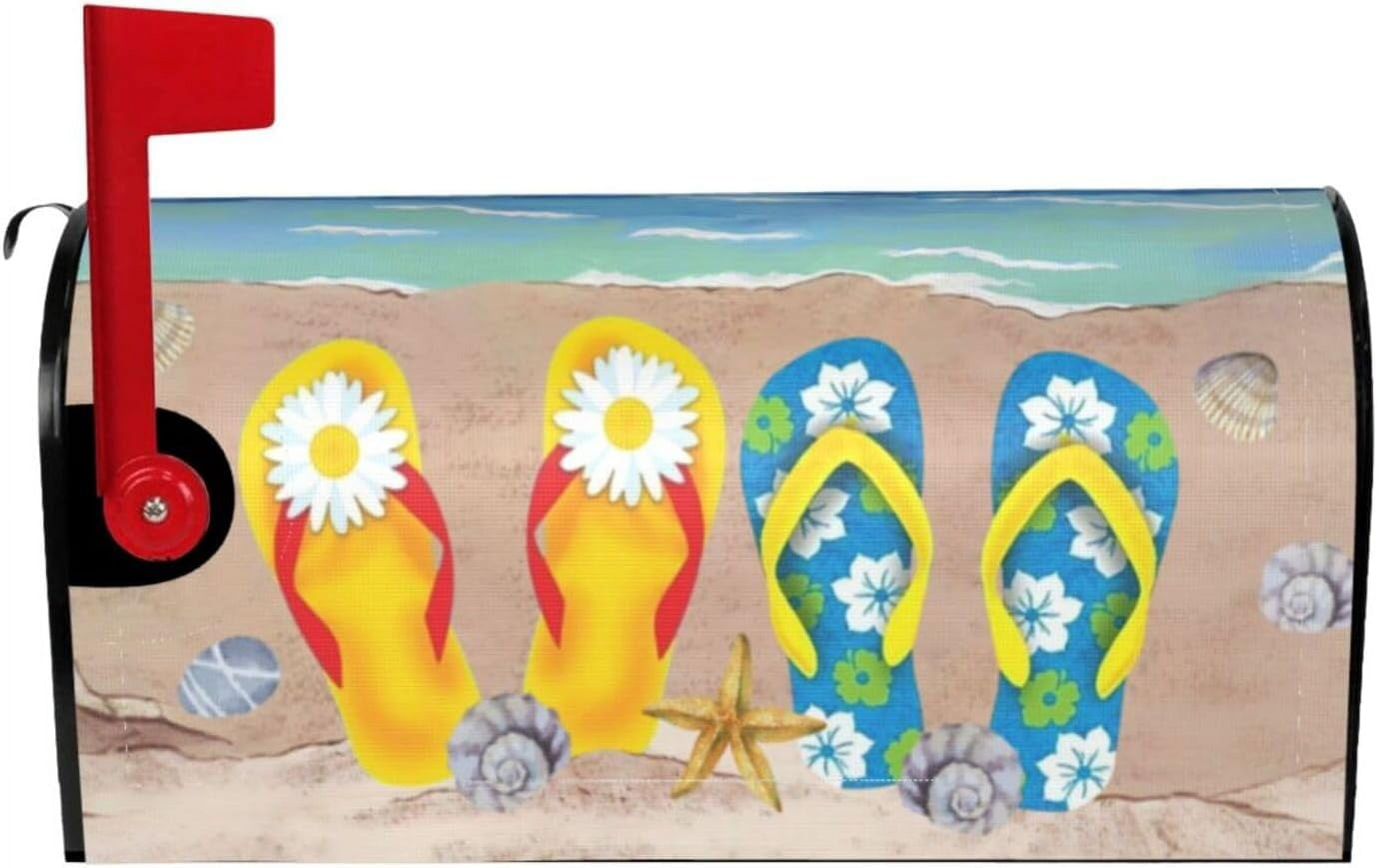 Mailbox Cover Flip-Flops, Summer Beach Starfish Shells 25.5" x 21" Magnetic Mailbox Cover, Large ...