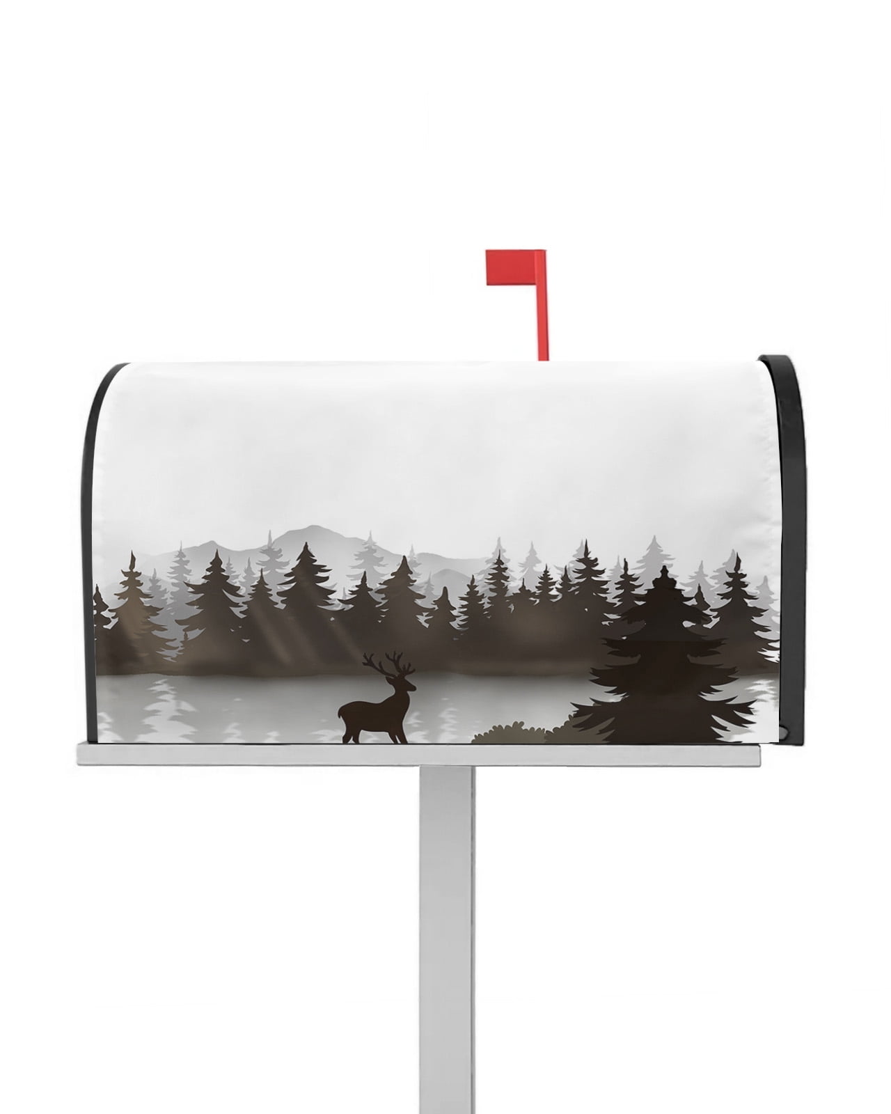 Mailbox Cover Magnetic Animal Cartoon Elk Forest Pine Tree Shadow Black ...