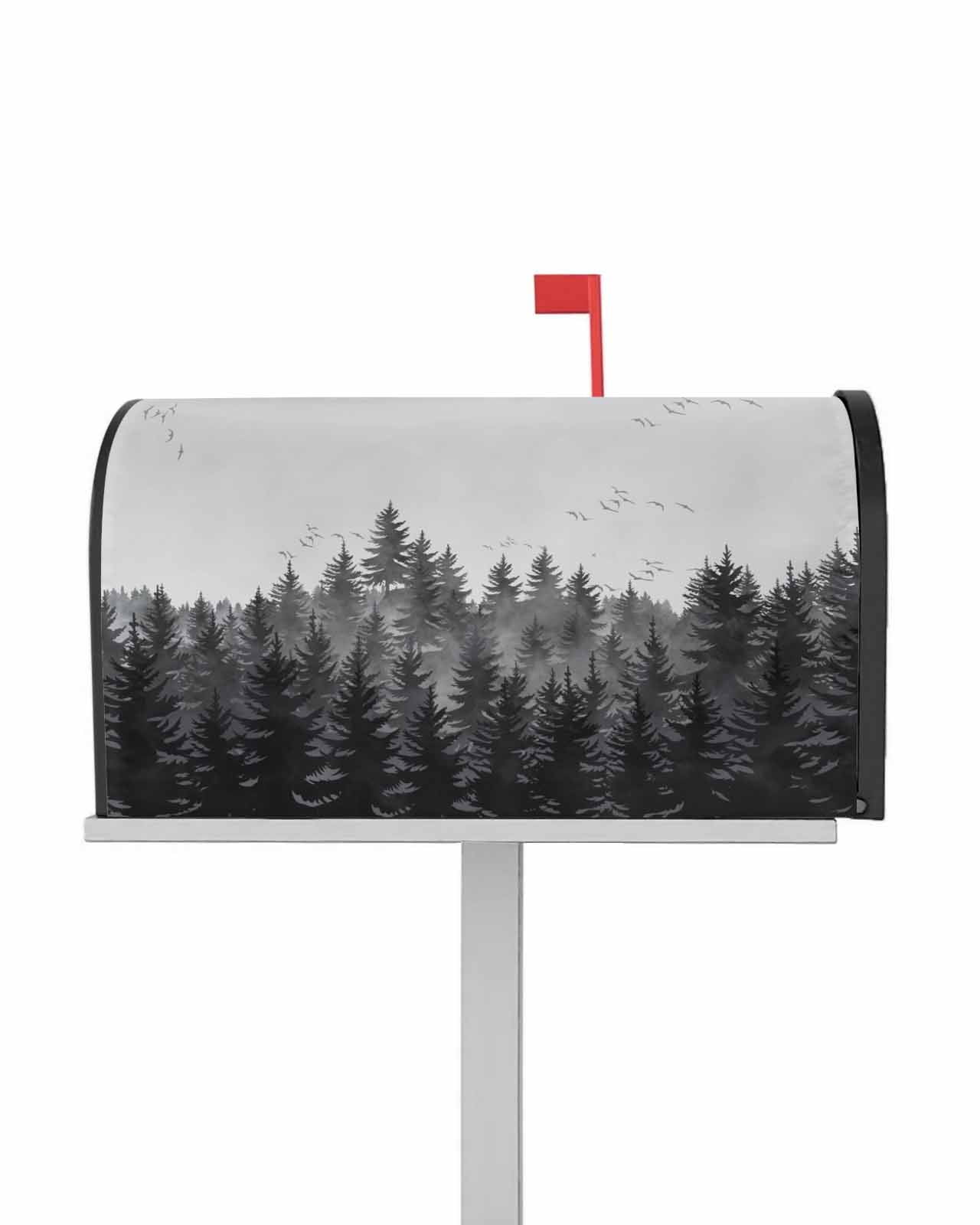 Mailbox Cover Magnetic Black and Grey Forest Mist Birds Natural Post ...