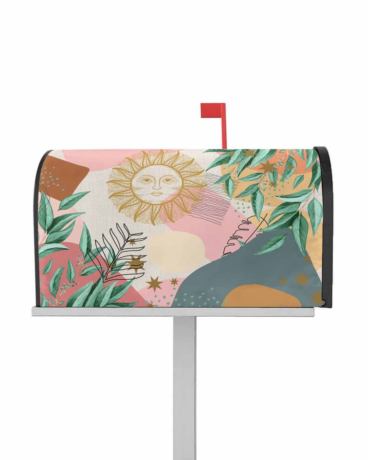 Mailbox Cover Magnetic Boho Abstract Geometric Sun Plant Leaves Linen ...