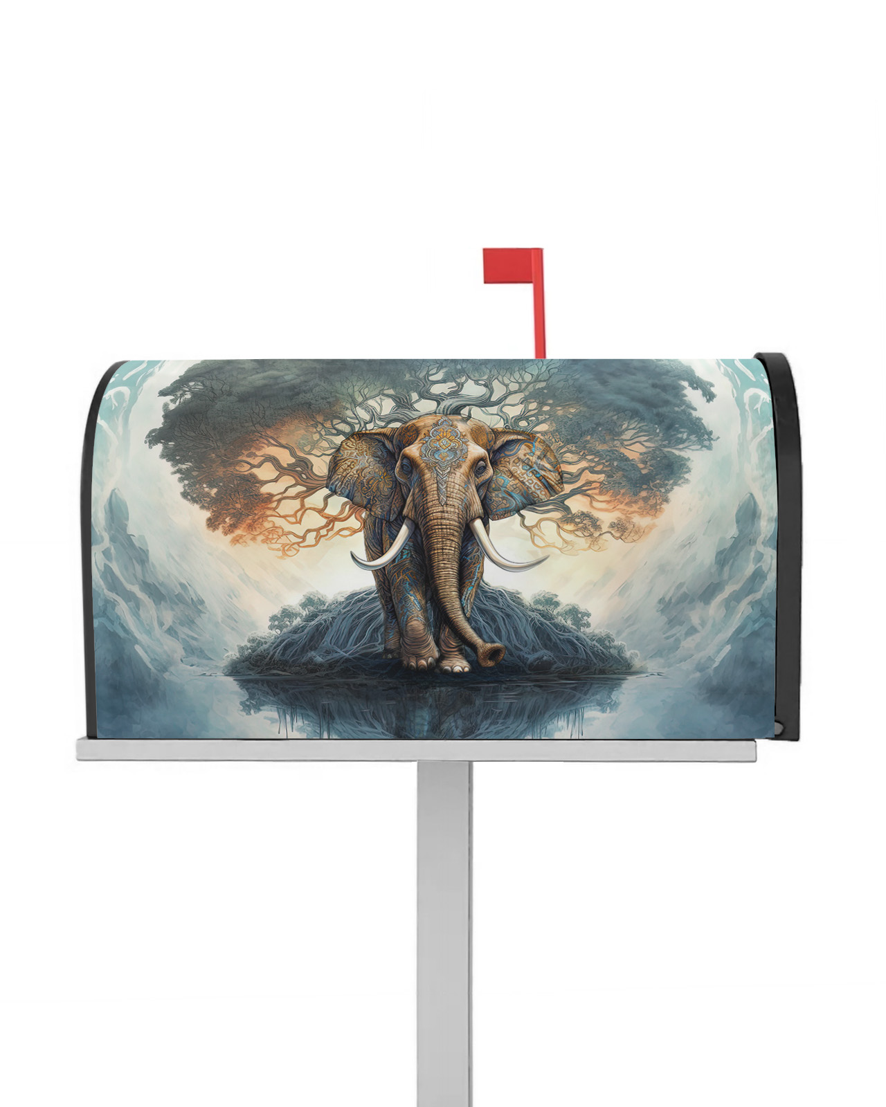 Mailbox Cover Magnetic Elephant Tree Lake Grey Blue Gradient Post Box ...