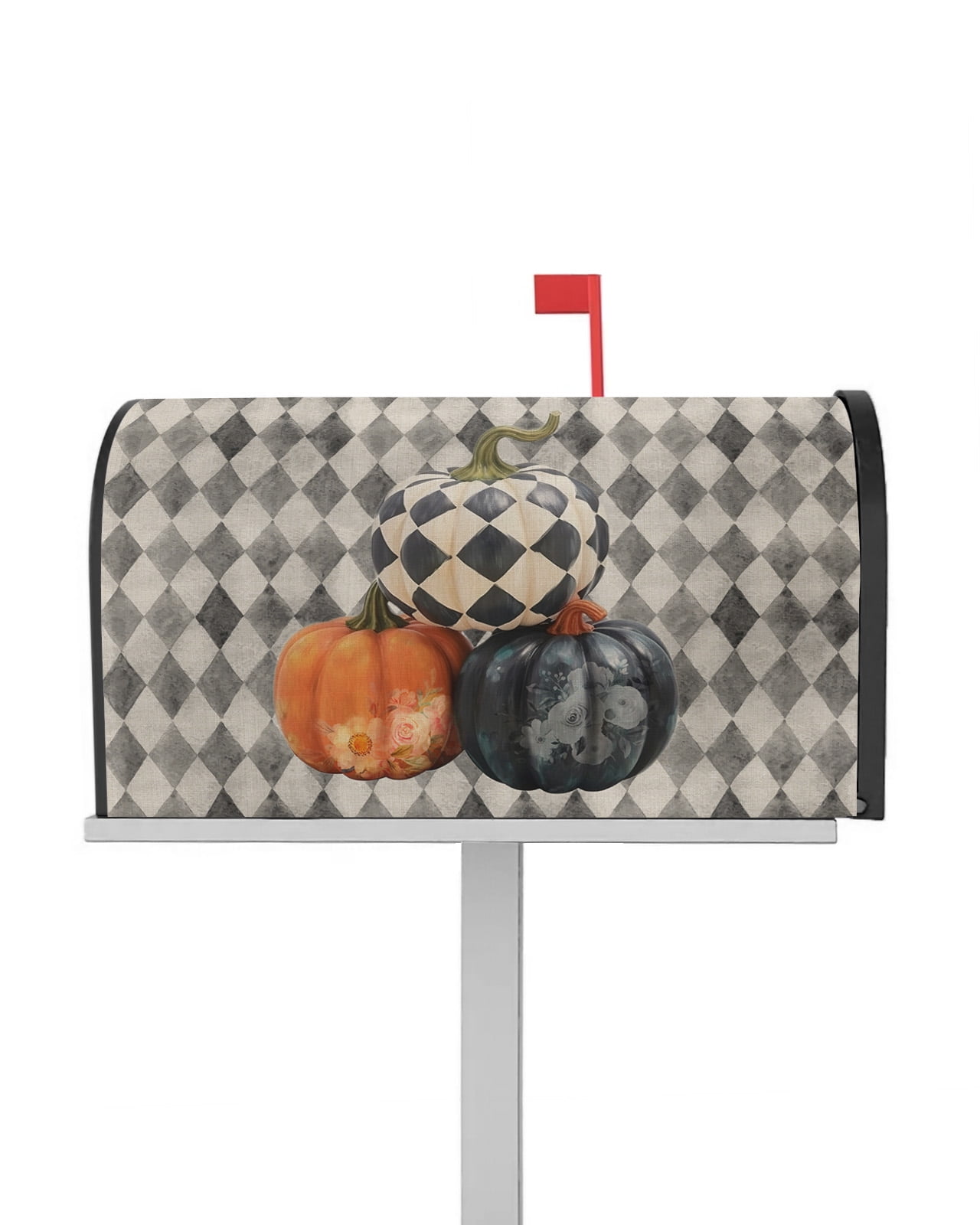 Mailbox Cover Magnetic Fall Pumpkin Flowers Vintage Check Plaid Post ...