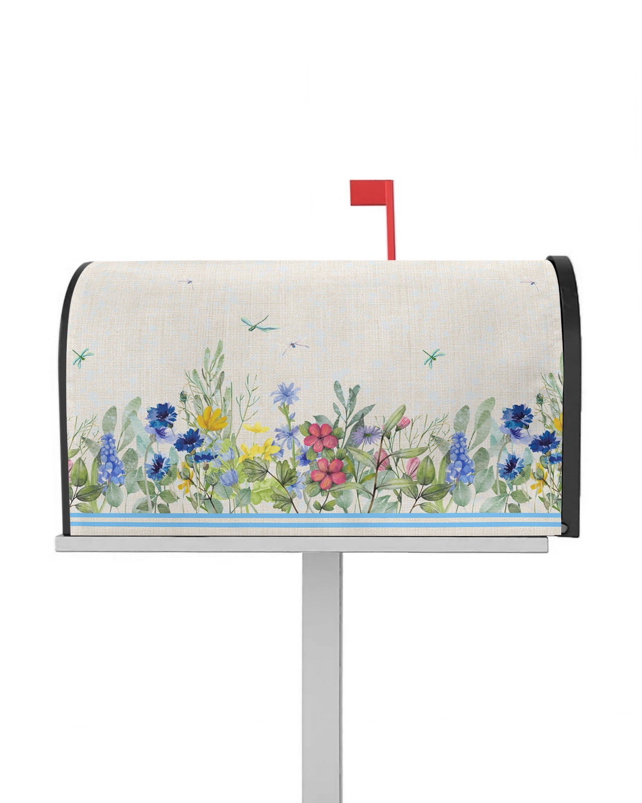 Mailbox Cover Magnetic Floral Green Leaves Dragonfly Blue and Green ...