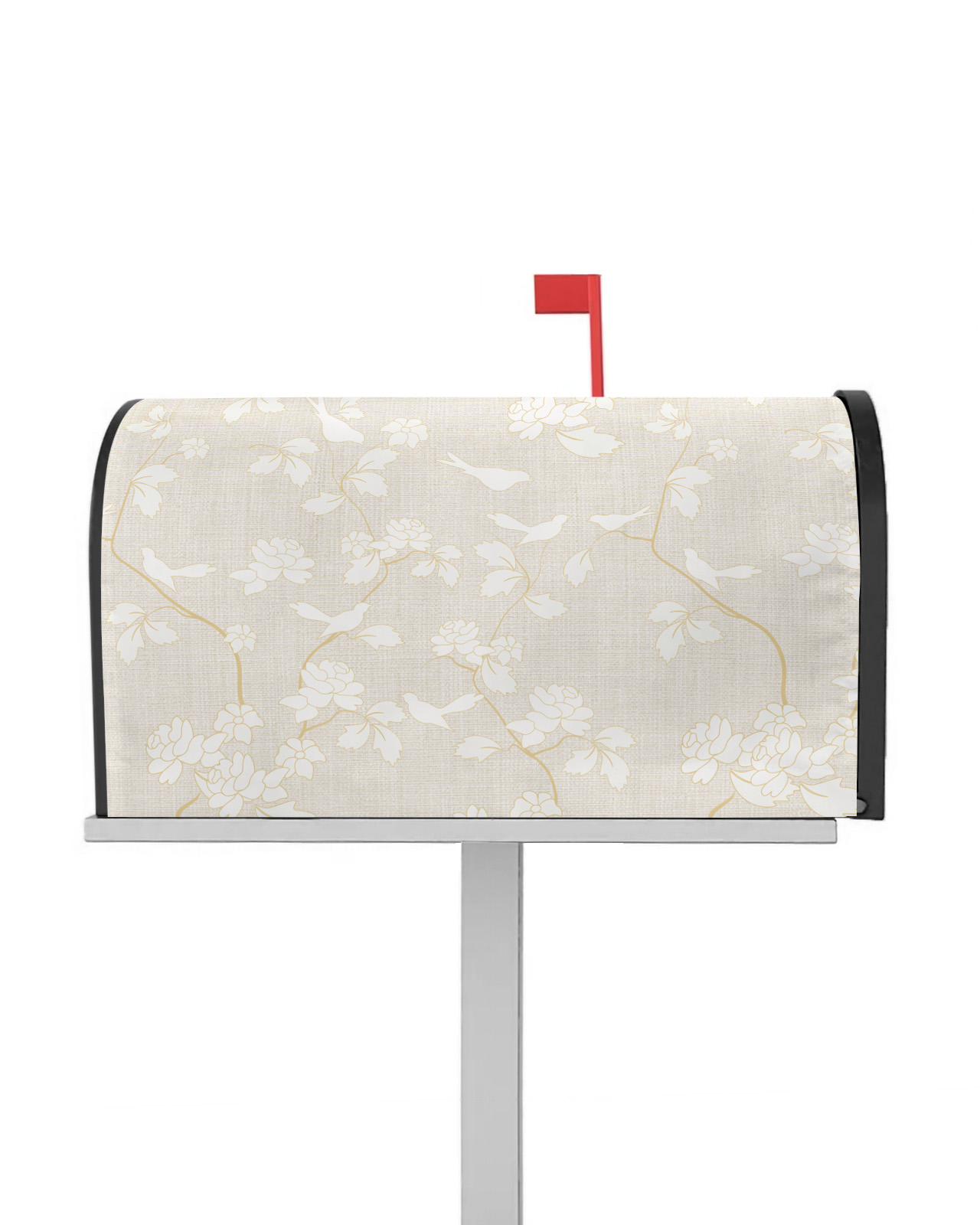 Mailbox Cover Magnetic Floral Plants White Birds Pattern Linen Texture ...