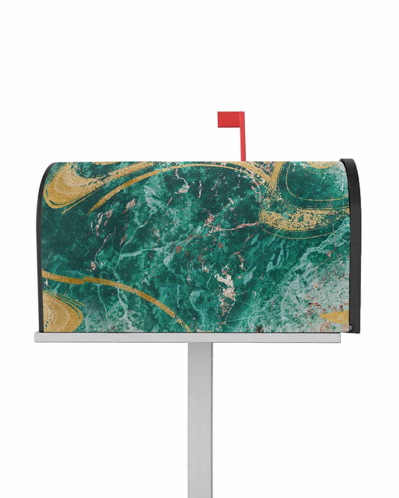 Mailbox Cover Magnetic Green Gold Marble Abstract Modern Post Box Cover ...