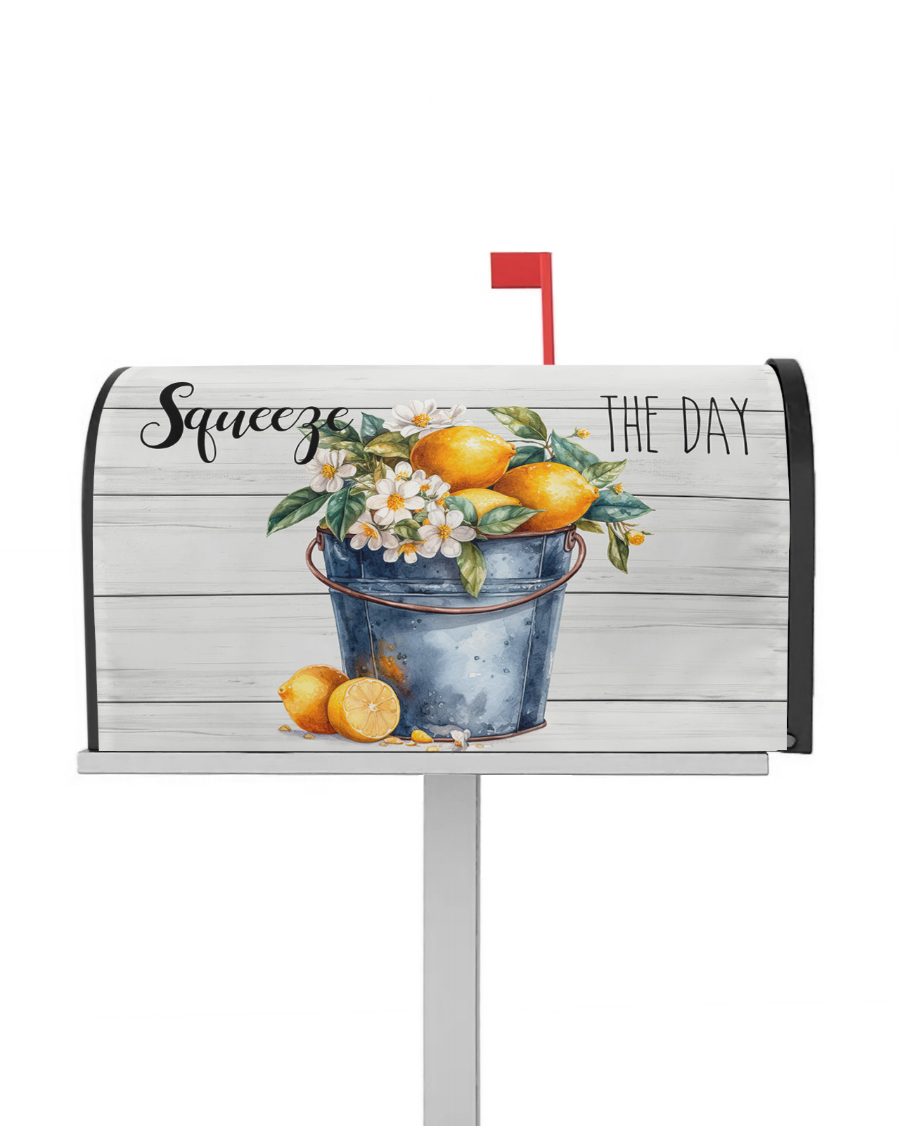 Mailbox Cover Magnetic Lemon Flowers Leaves Bucket Summer Floral Wood ...