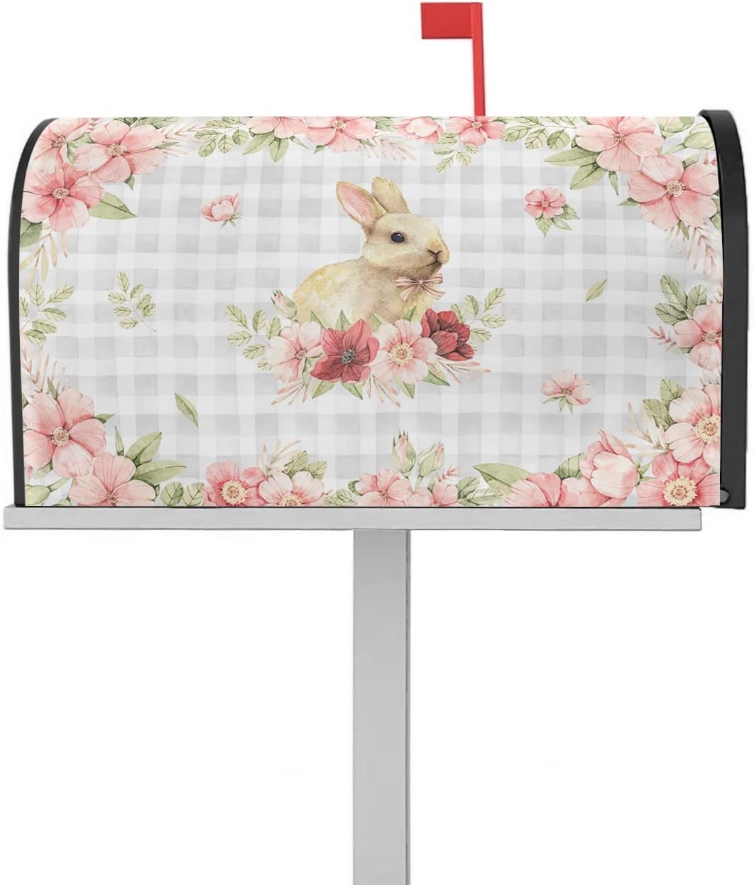 Mailbox Cover Magnetic Mailbox Wraps, Easter Spring Rabbit Flower Plaid ...