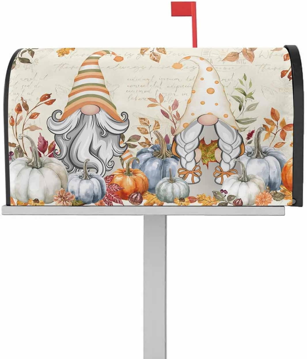 Mailbox Cover Magnetic Mailbox Wraps, Fall Pumpkin Gnome Wood Texture ...