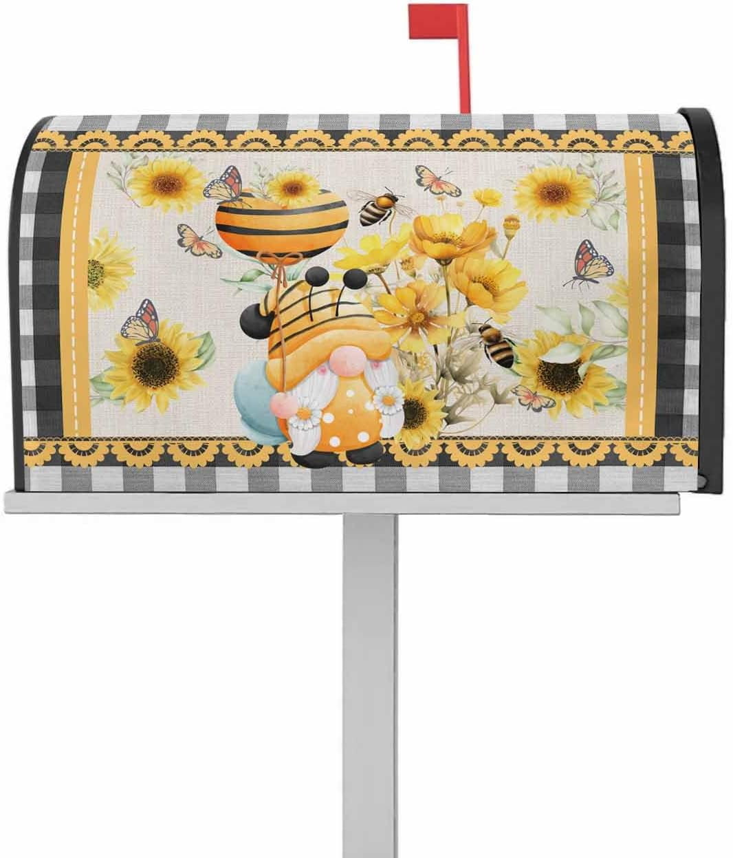 Mailbox Cover Magnetic Mailbox Wraps, Summer Yellow Sunflowers Gnome ...