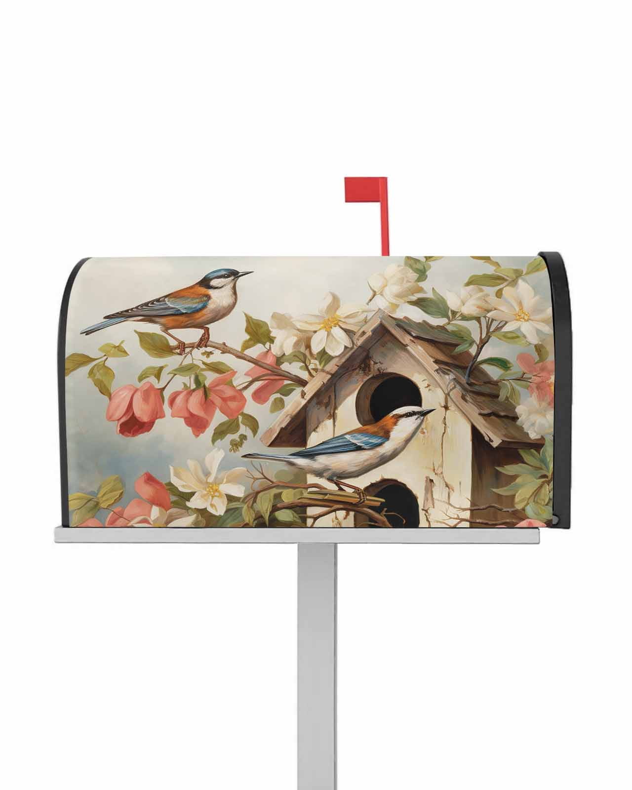 Mailbox Cover Magnetic Spring Retro Birdhouse Birds Flowers Post Box ...