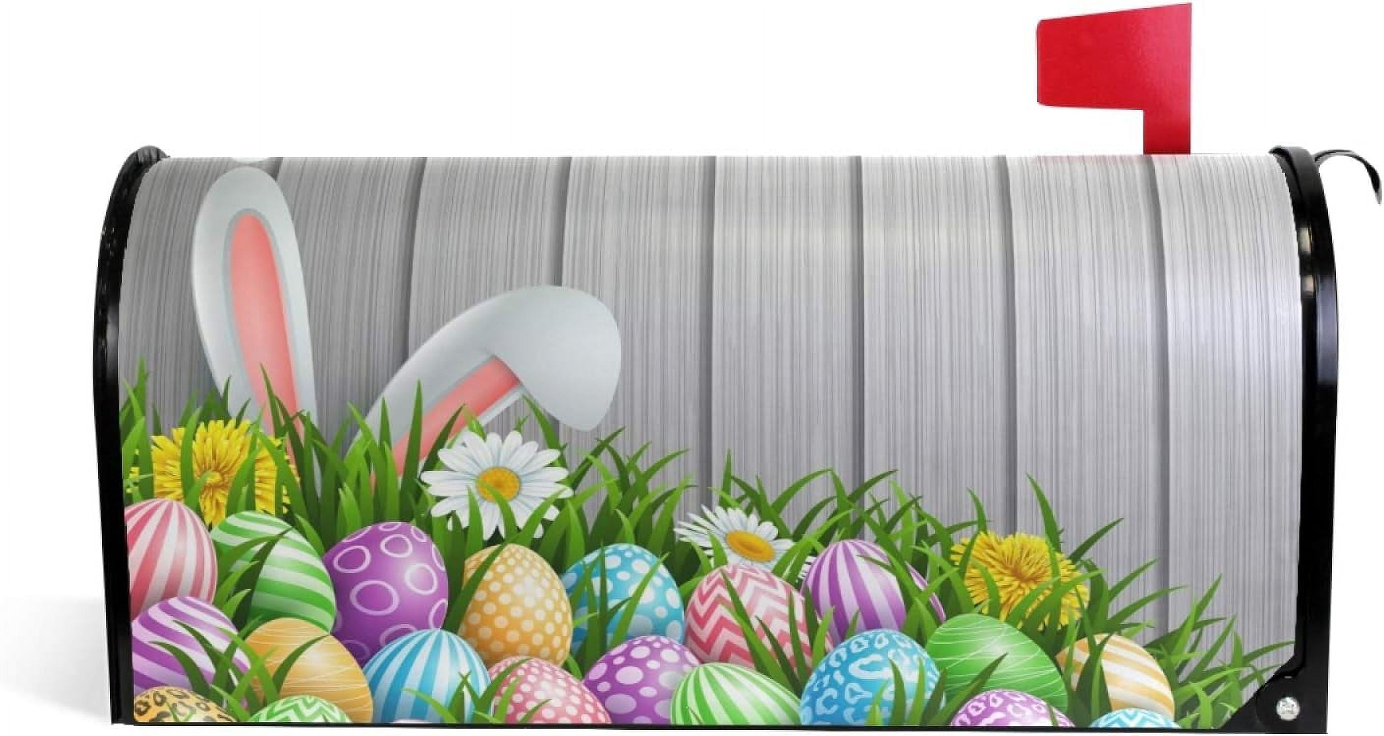 Mailbox Cover Magnetic Standard Size, Easter Bunny Ears Flowers Wood ...