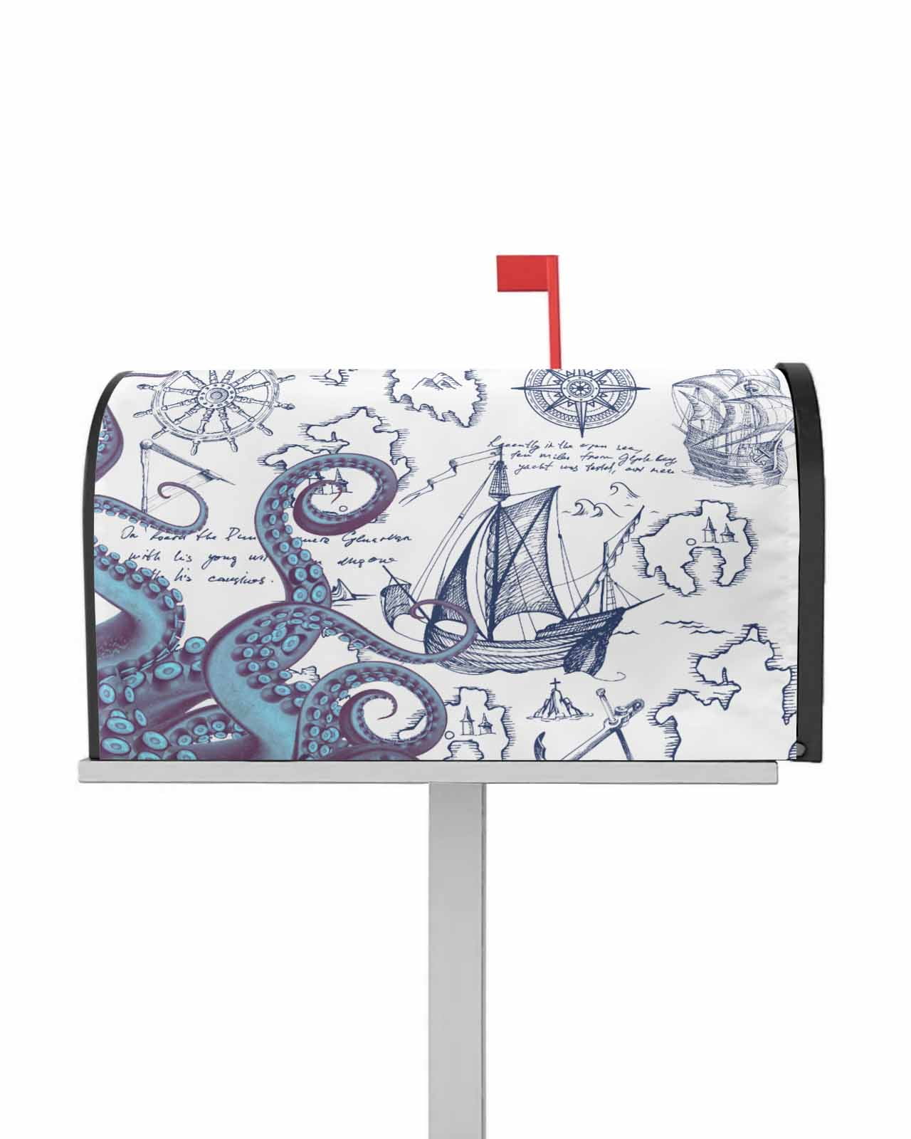 Mailbox Cover Magnetic Summer Octopus Tentacles Letters Pirate Ship Map ...